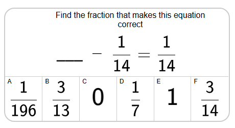 Fraction Subtraction - Missing Value (Simple) - One Changed Denominator ...
