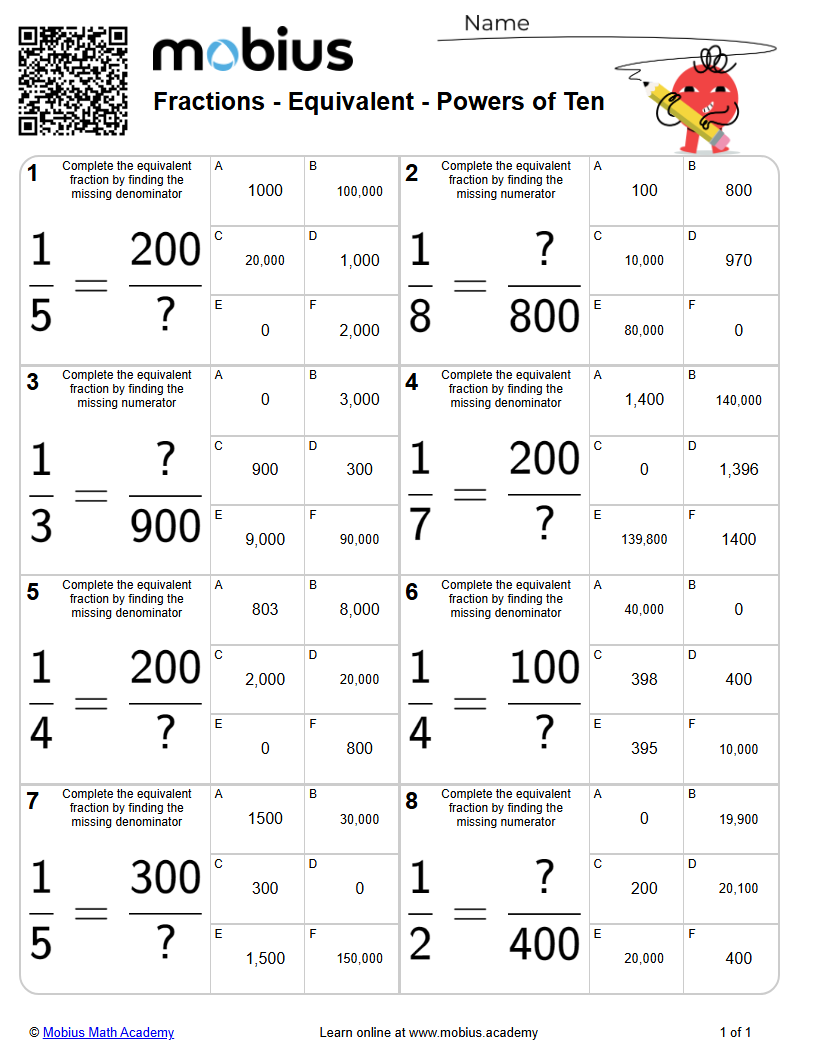 Fractions - Equivalent - Powers of Ten | Level 5 | Grades 3-11 Math ...
