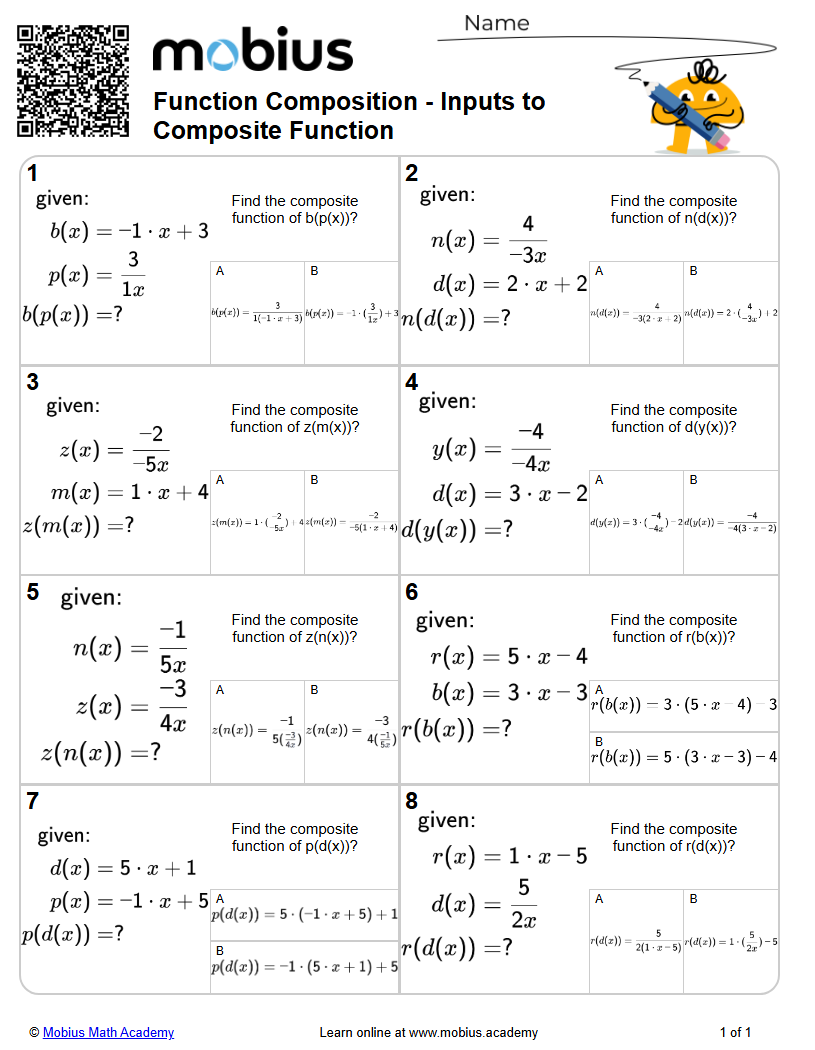 Function Composition - Inputs to Composite Function (Level 1) - Mobius Math Academy