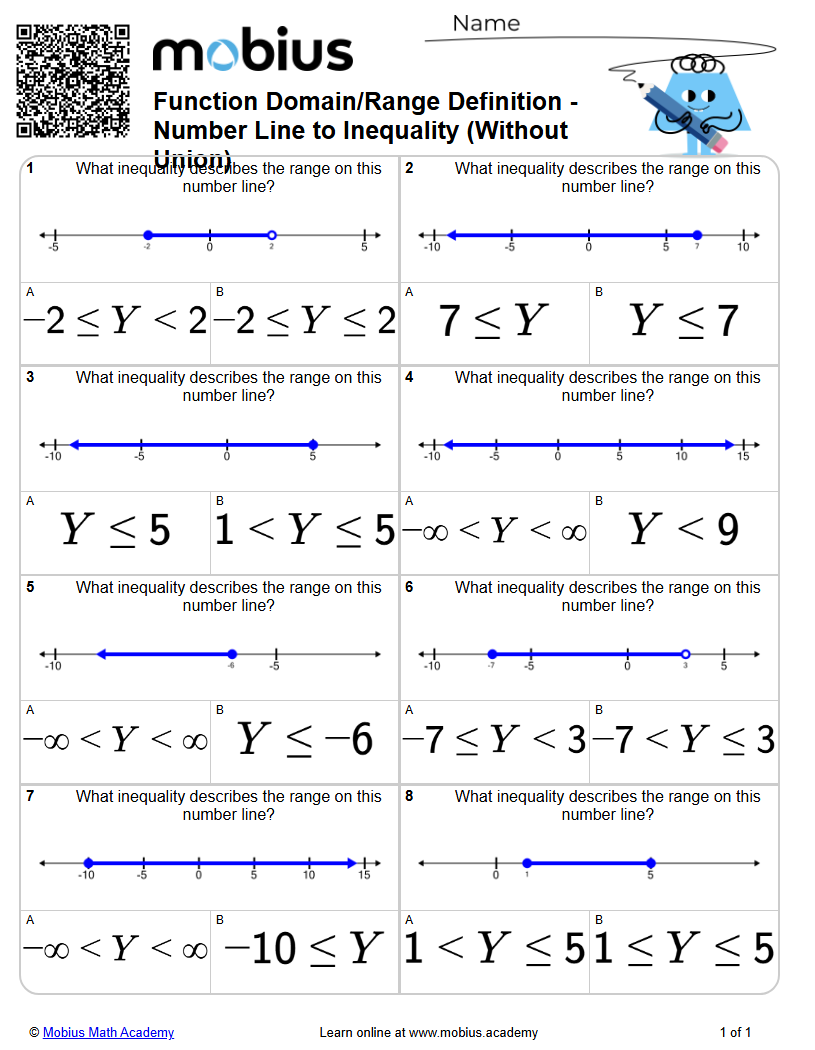 Function Domain/Range Definition - Number Line to Inequality (Without ...