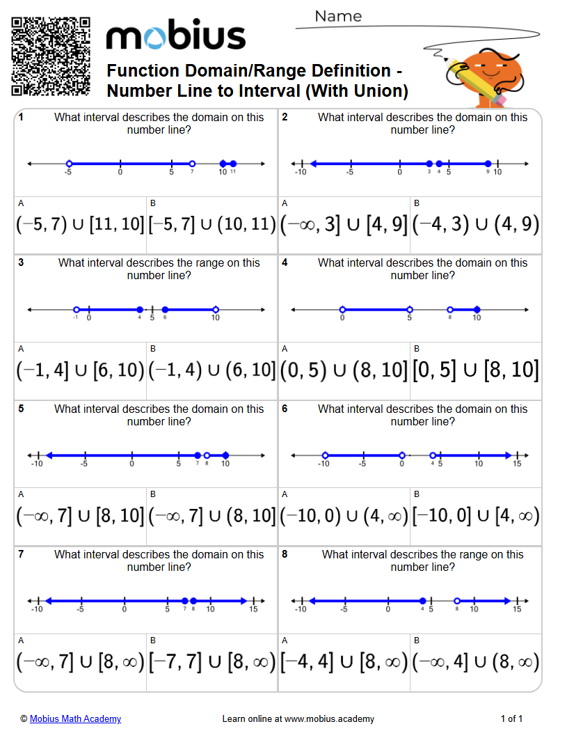 Function Domain/Range Definition - Number Line to Interval (With Union ...