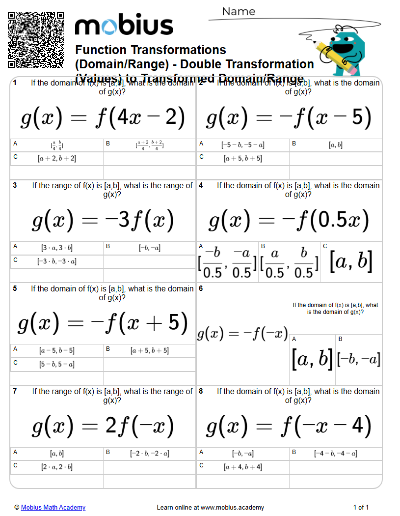 Function Transformations (Domain/Range) - Double Transformation (Values ...