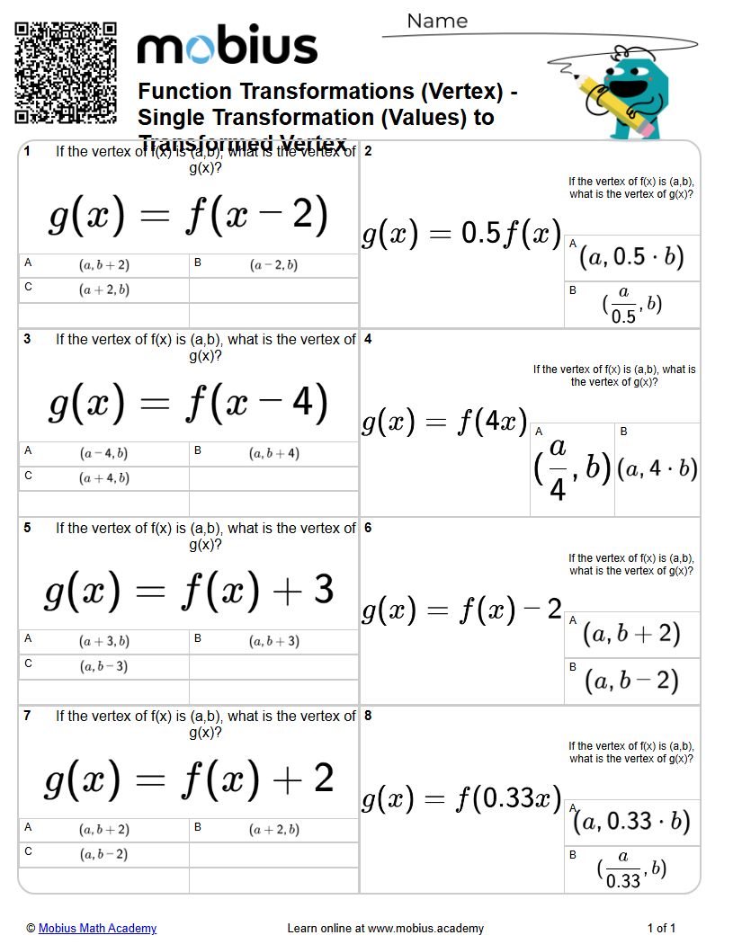 Function Transformations (Vertex) - Single Transformation (Values) to ...