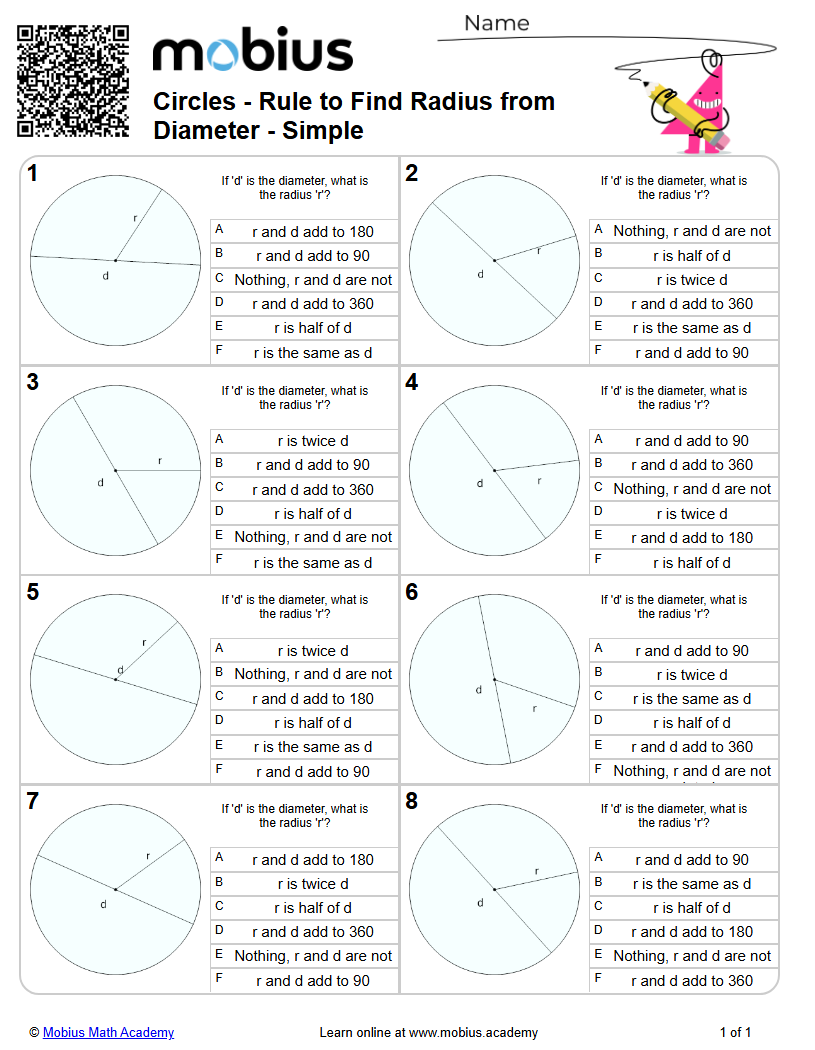 Circles - Rule to Find Radius from Diameter - Simple (Level 1) - Mobius ...
