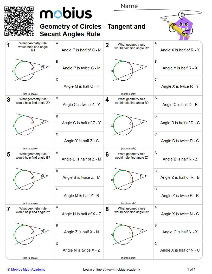 Geometry of Circles | Tangent and Secant Angles Rule (Level 1) | Grades ...