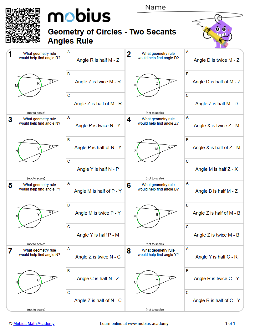Geometry of Circles - Two Secants Angles Rule (Level 1) - Mobius Math ...