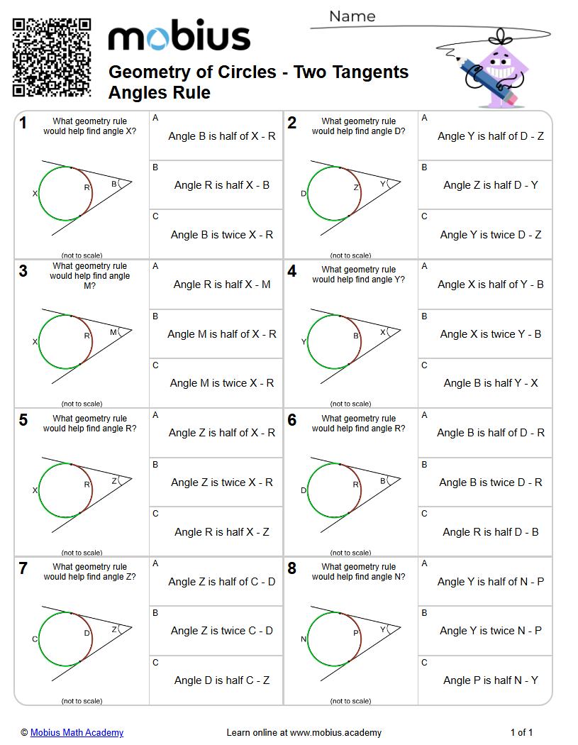 Geometry of Circles - Two Tangents Angles Rule (Level 1) - Mobius Math ...