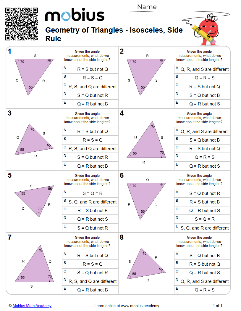 Isosceles, Side Rule (Level 1) | Geometry 2D | Grade 7 Math Worksheets ...