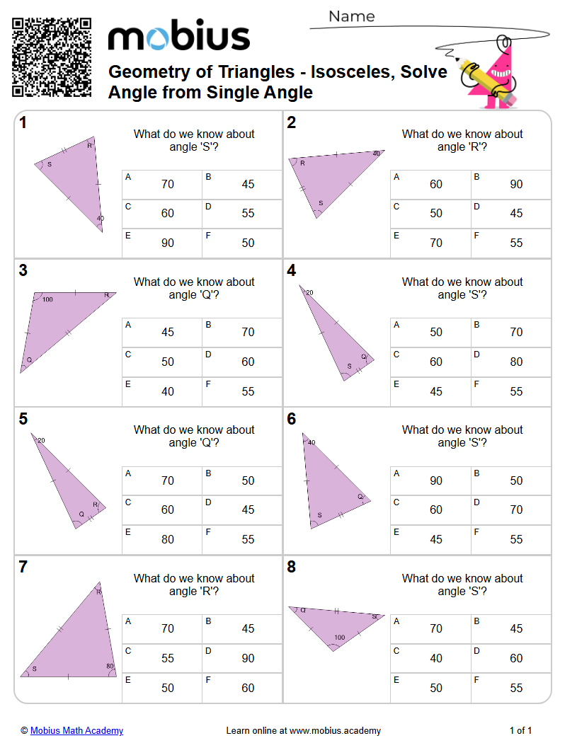 Geometry of Triangles - Isosceles, Solve Angle from Single Angle (Level ...