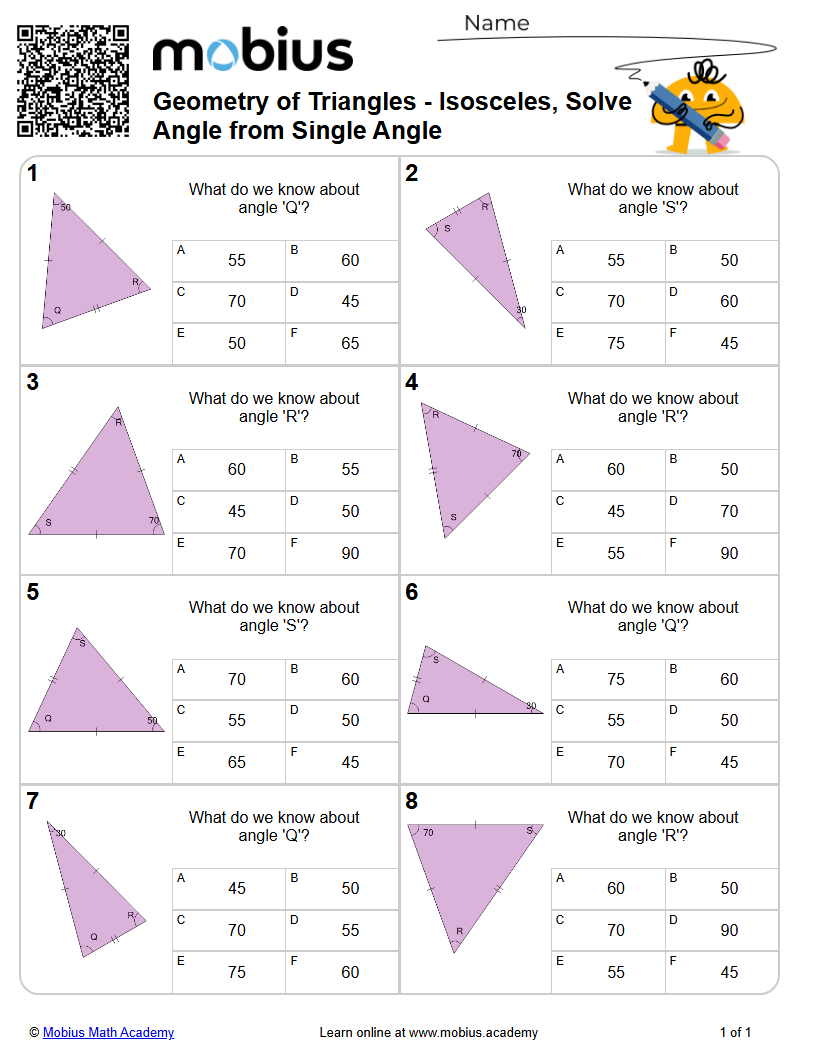 Isosceles, Solve Angle from Single Angle (Level 2) | Geometry 2D ...