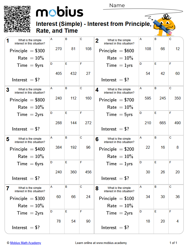 Interest (Simple) - Interest from Principle, Rate, and Time (Level 1 ...