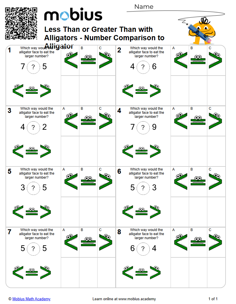 Less Than or Greater Than with Alligators - Number Comparison to ...