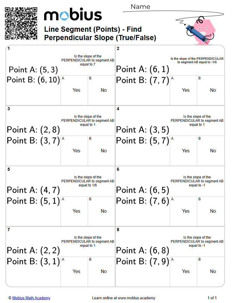 Level 1 | Slope/Linear Equations | Grade 10 Math Worksheets - Mobius ...