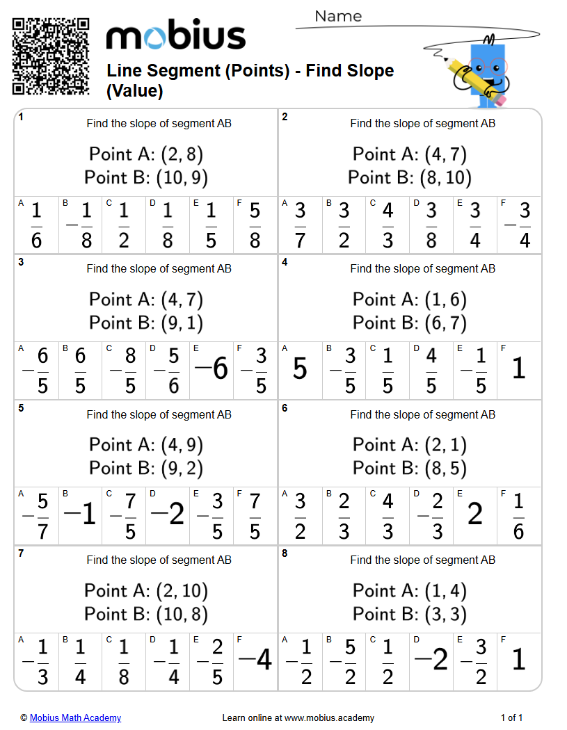 Line Segment (Points) - Find Slope (Value) (Level 2) - Mobius Math Academy