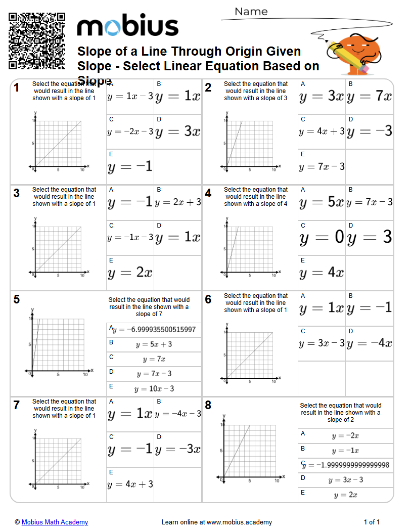 Slope of a Line Through Origin Given Slope - Select Linear Equation ...