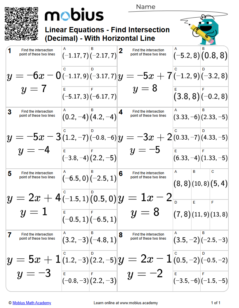 Linear Equations - Find Intersection (Decimal) - With Horizontal Line ...