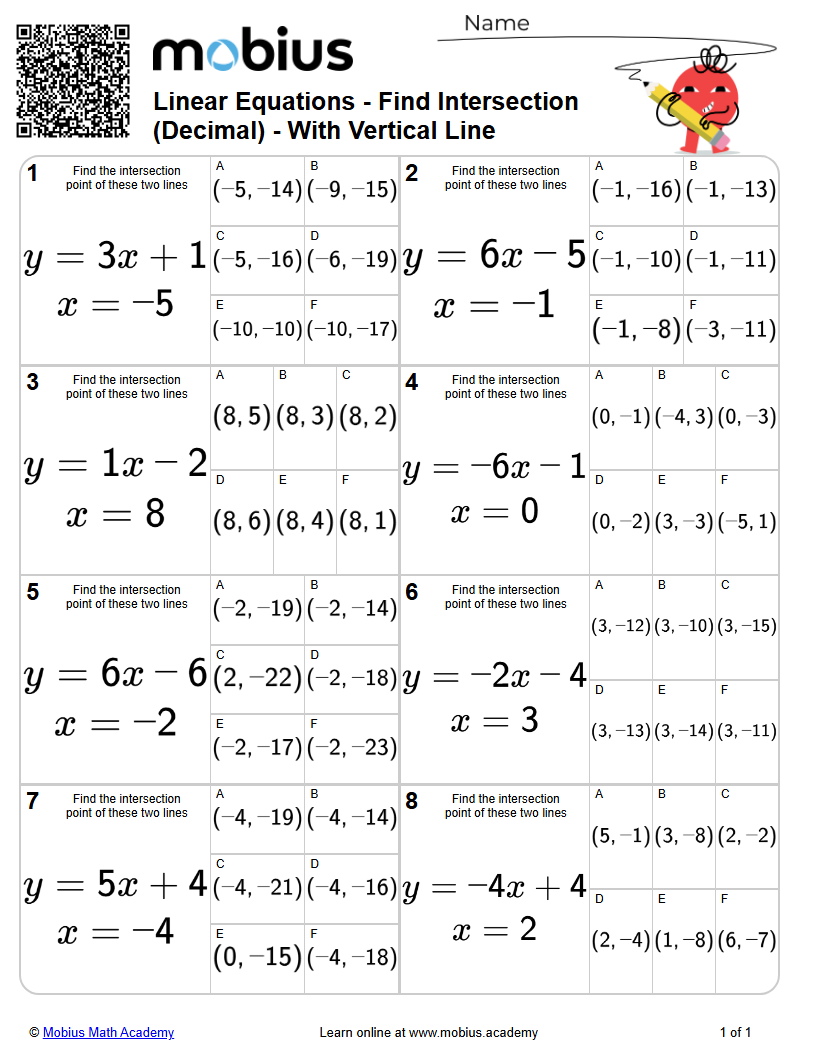 Linear Equations - Find Intersection (Decimal) - With Vertical Line ...