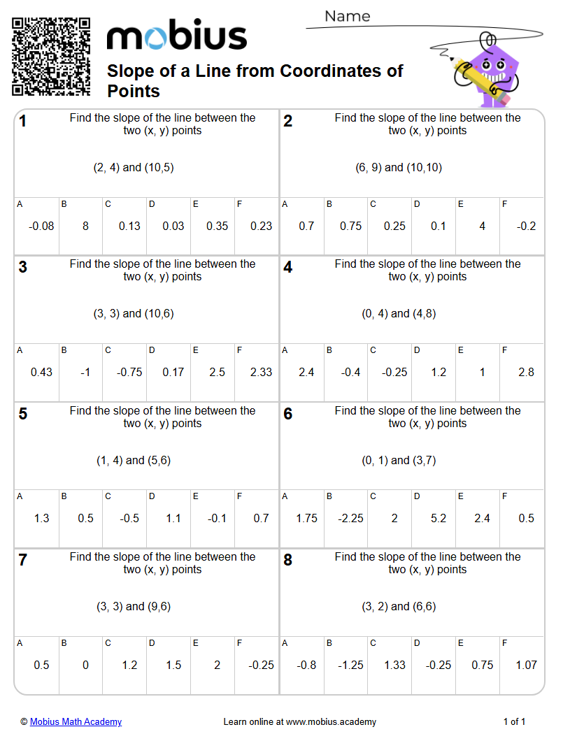 Slope of a Line from Coordinates of Points (Level 1) - Mobius Math Academy