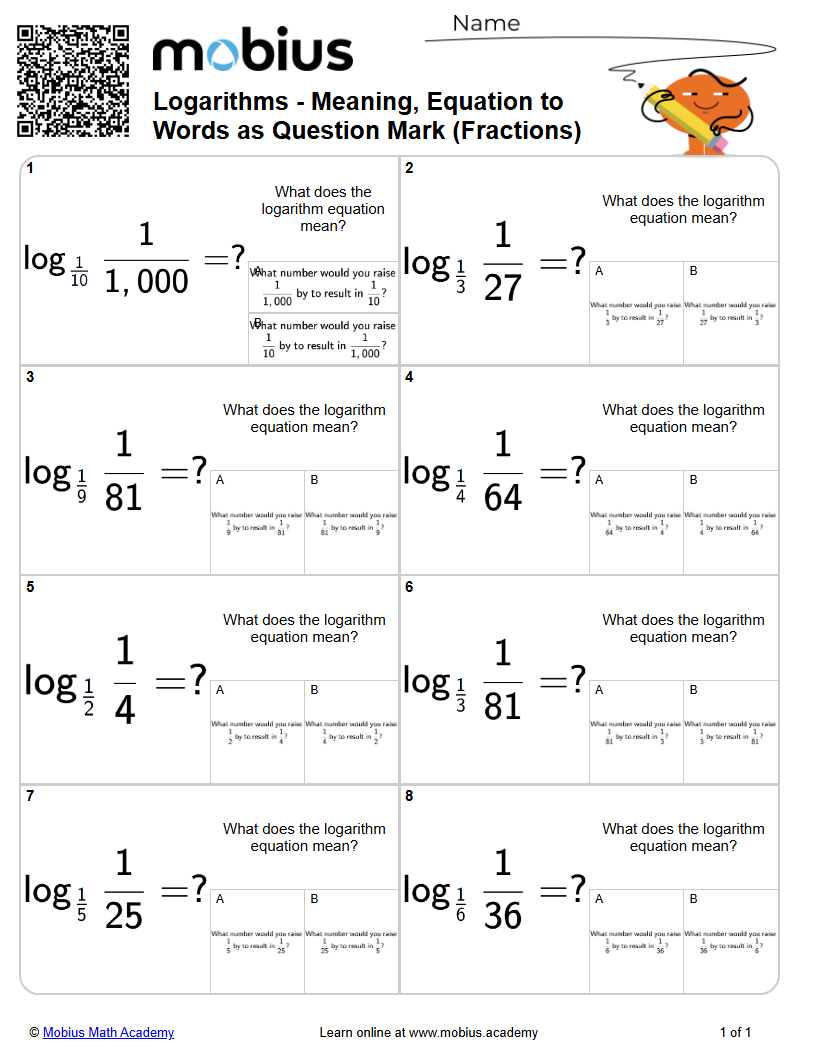 Logarithms - Meaning, Equation to Words as Question Mark (Fractions ...