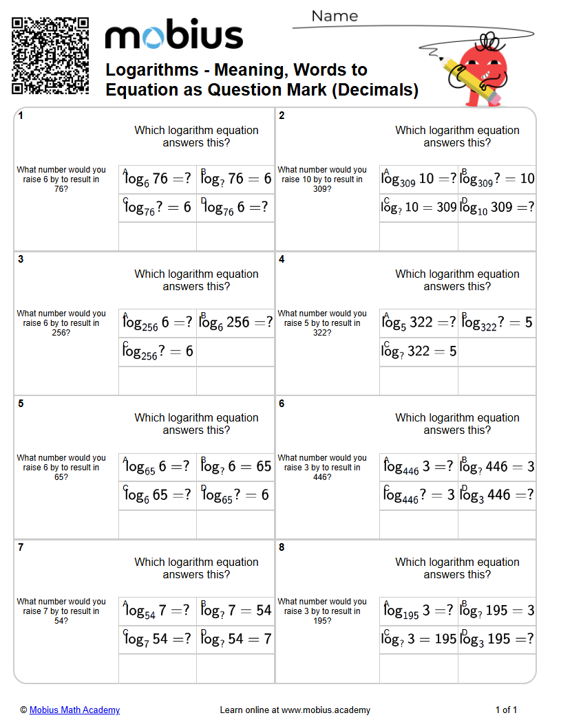 Logarithms | Meaning, Words to Equation as Question Mark (Decimals ...