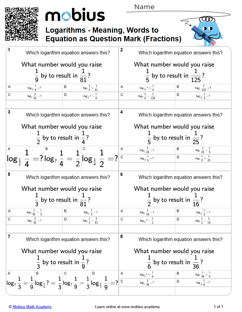 Meaning, Words to Equation as Question Mark (Fractions) (Level 1 ...