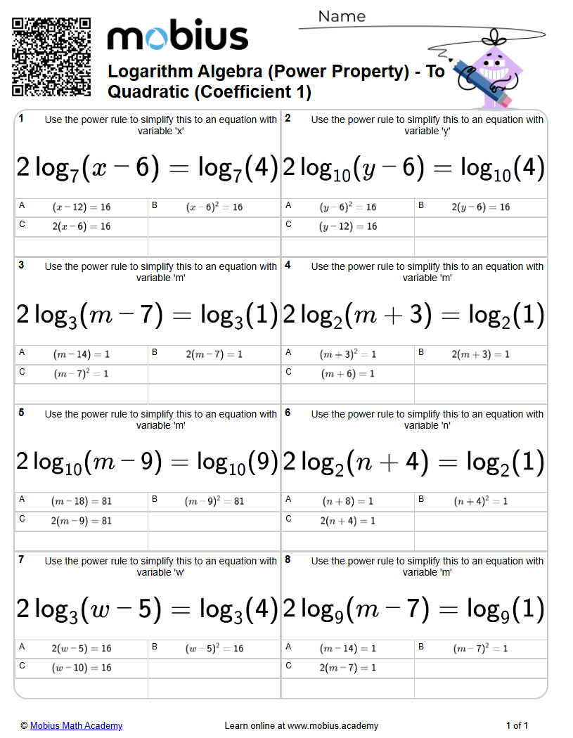 Level 1 | Exponents | Grades 12-13 Math Worksheets - Mobius Math Academy