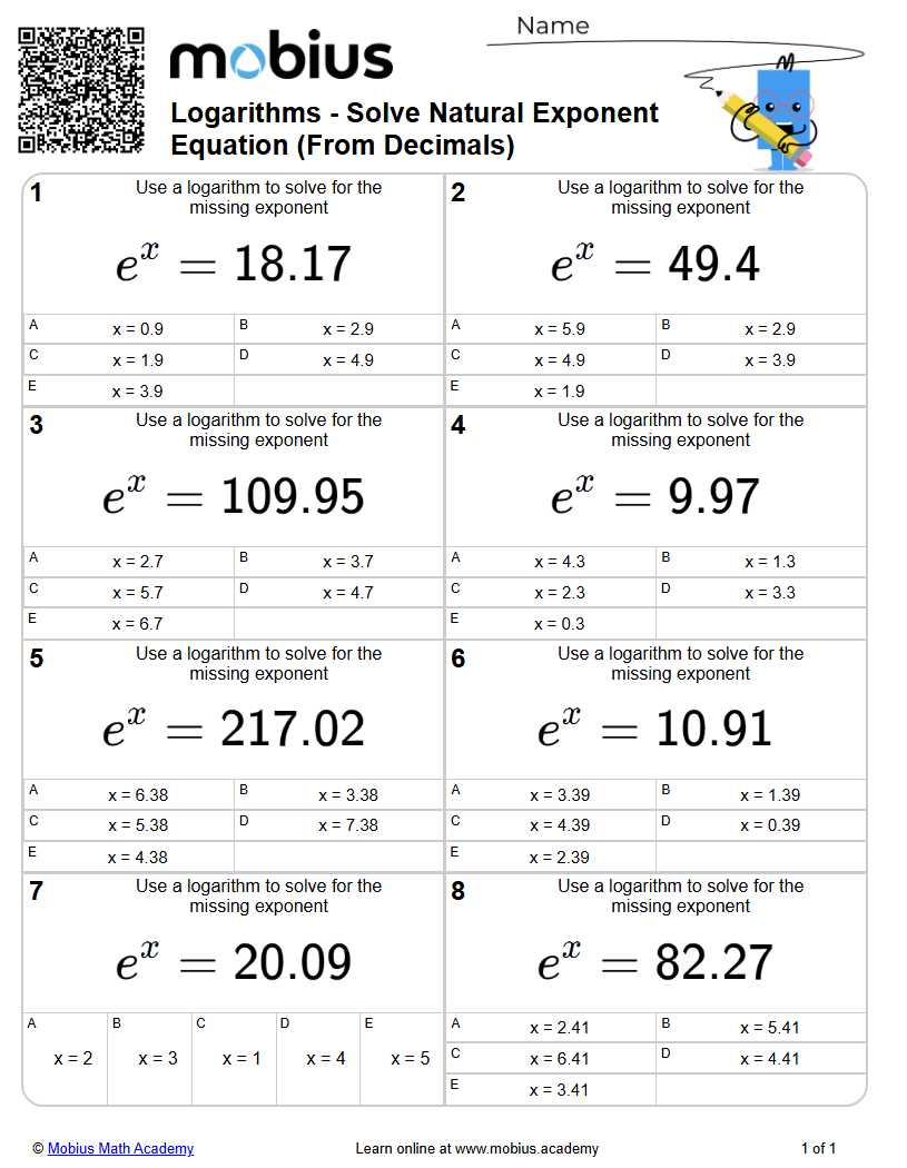 Solve Natural Exponent Equation (From Decimals) (Level 1) | Exponents ...