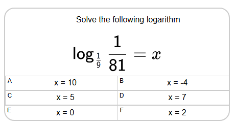 Logarithms - Solve Log Equation (Fraction Base) (Level 1) - Mobius Math ...