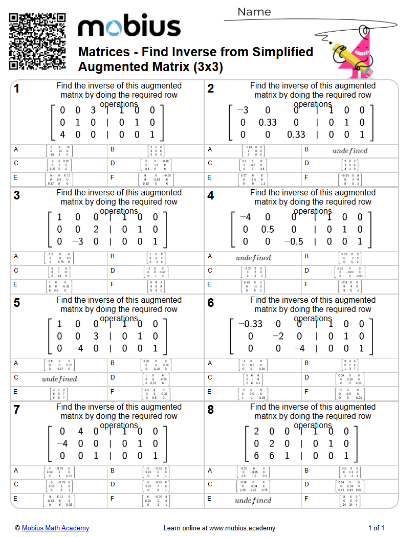 Matrices - Find Inverse from Simplified Augmented Matrix (3x3) (Level 1 ...