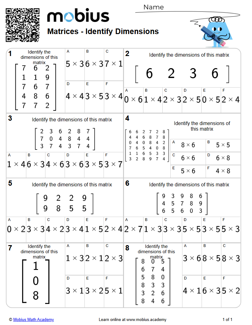 Matrices - Identify Dimensions (Level 1) - Mobius Math Academy