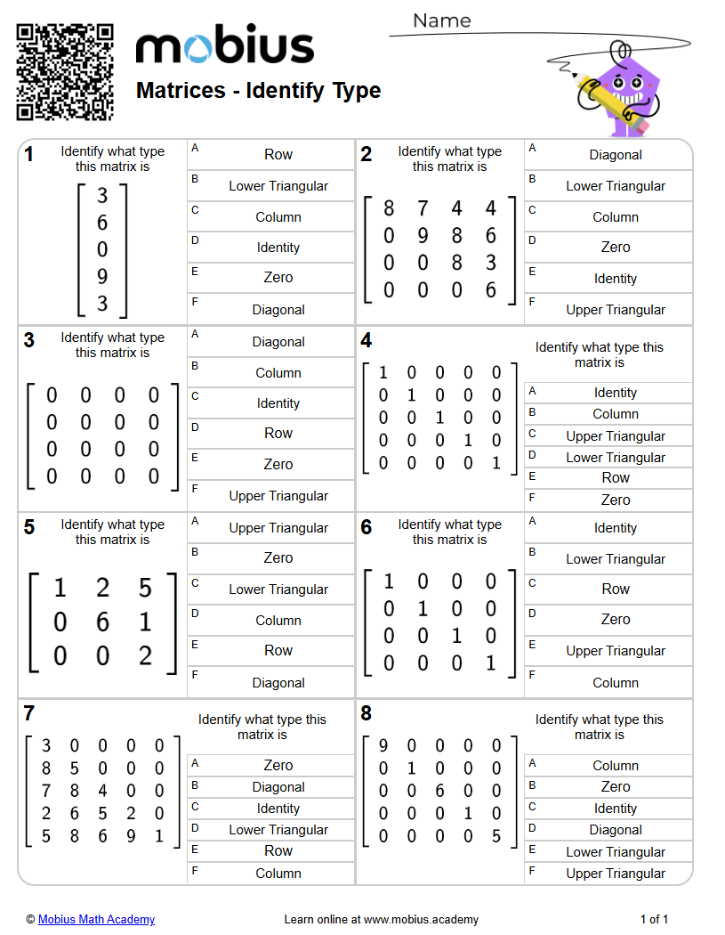 Matrices - Identify Type (Level 1) - Mobius Math Academy