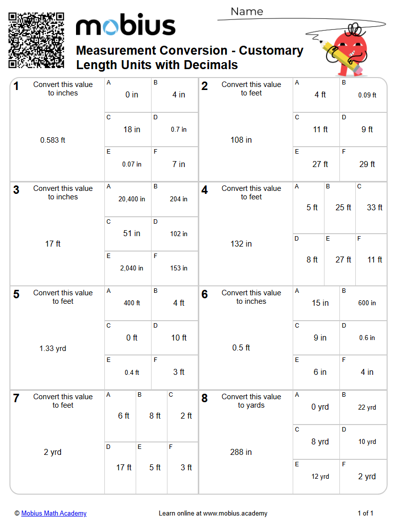 Measurement Conversion - Customary Length Units with Decimals | Level 2 ...