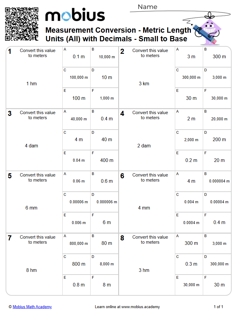 Measurement Conversion - Metric Length Units (All) with Decimals ...