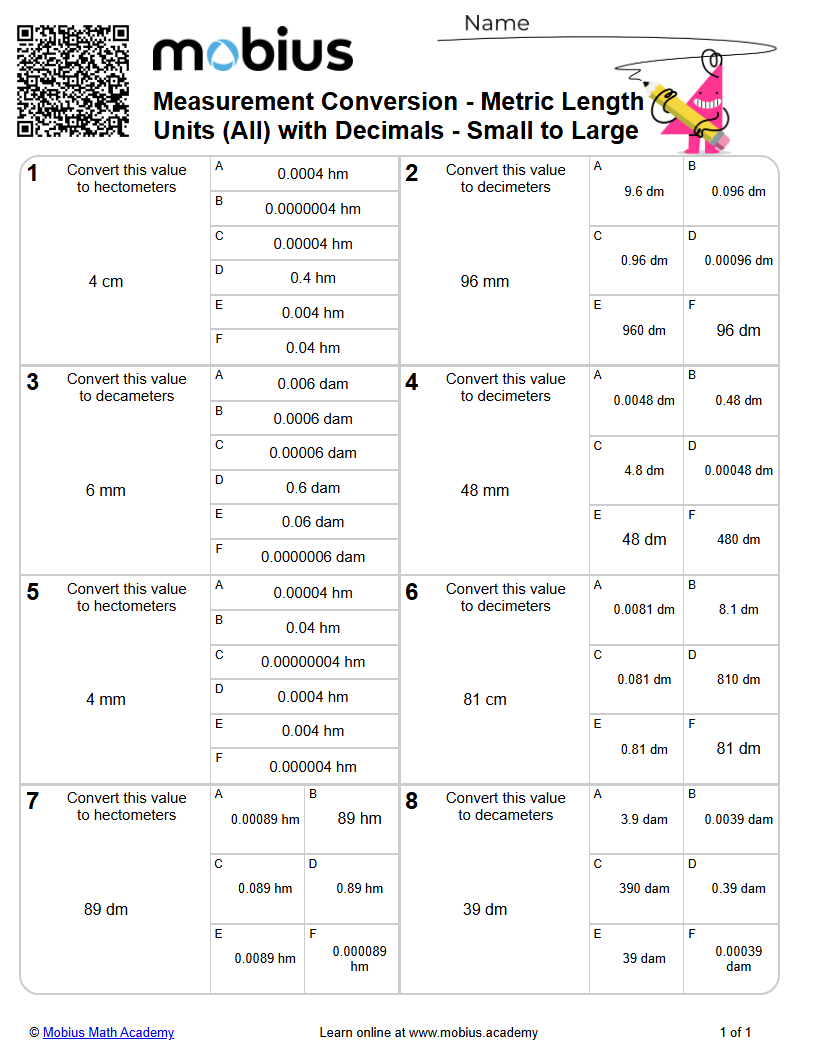 Measurement Conversion - Metric Length Units (All) with Decimals ...
