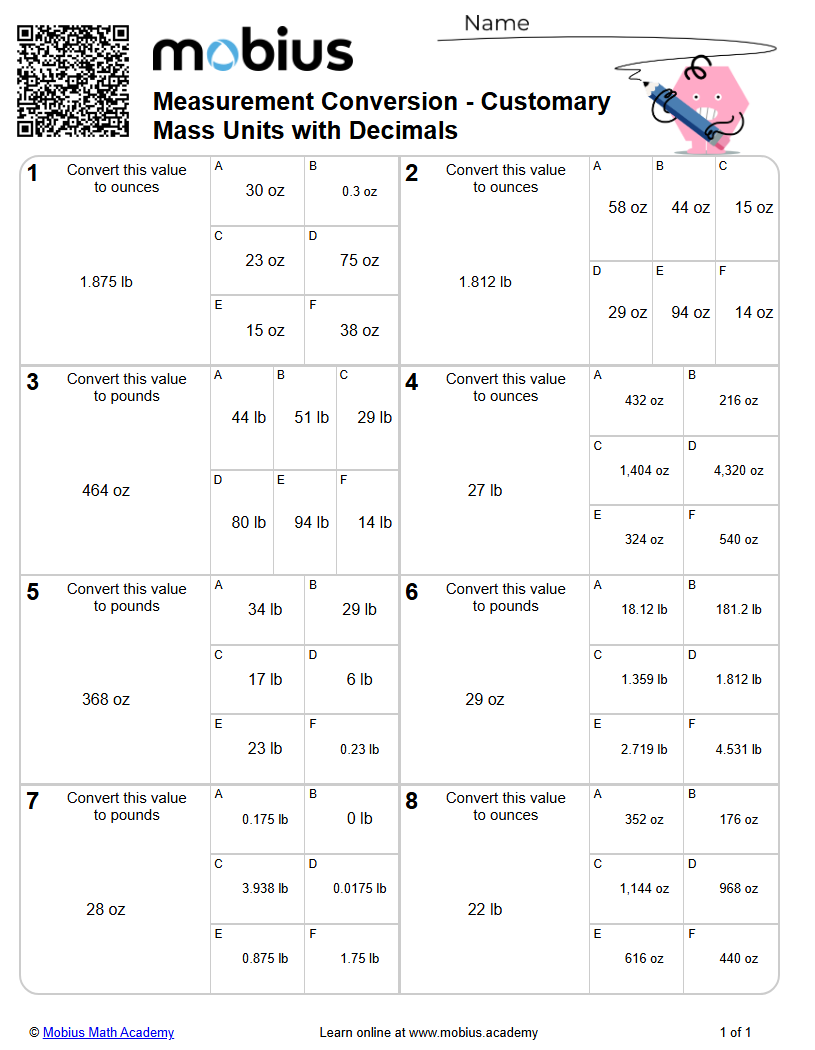 Measurement Conversion - Customary Mass Units with Decimals (Level 3 ...