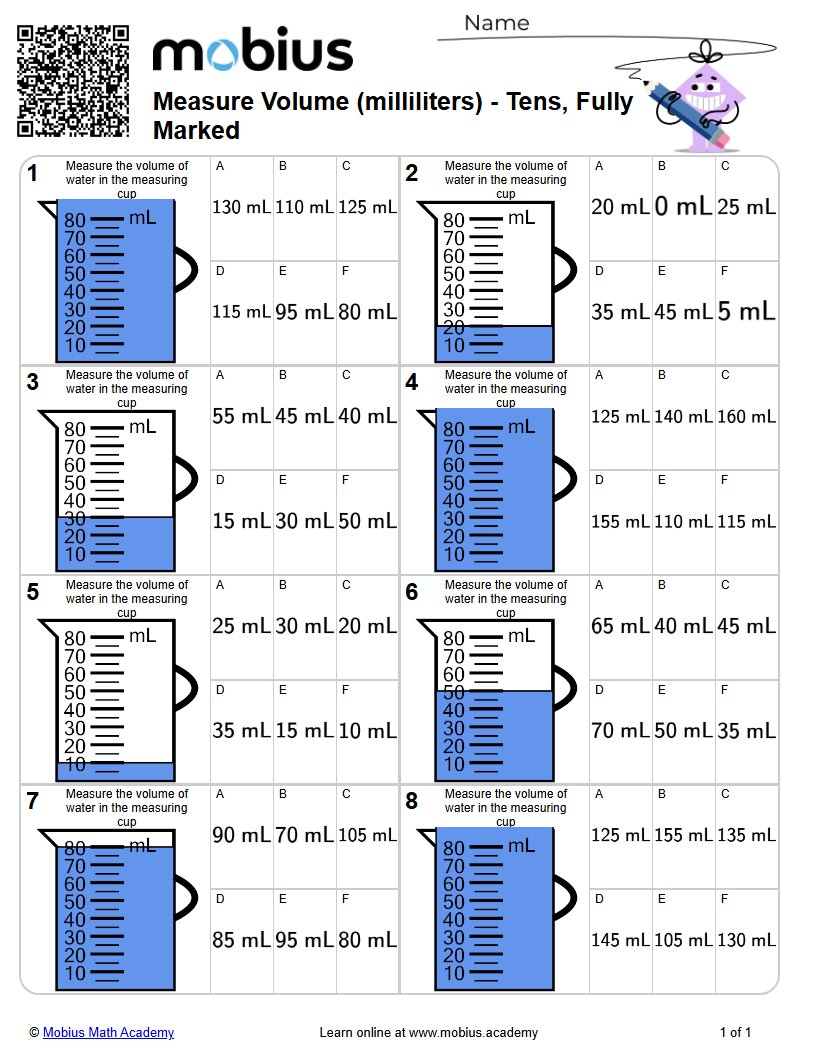 Measure Volume (milliliters) - Tens, Fully Marked (Level 1) - Mobius ...