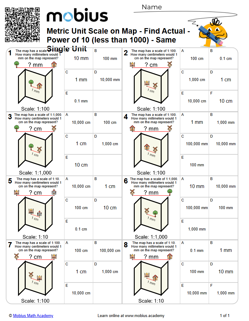 Metric Unit Scale on Map - Find Actual - Power of 10 (less than 1000 ...