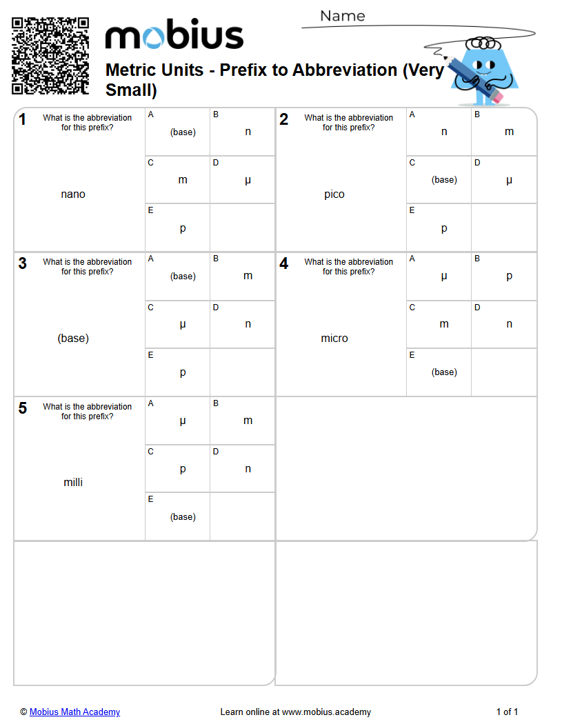 Prefix to Abbreviation (Very Small) (Level 1) | Scientific Notation ...