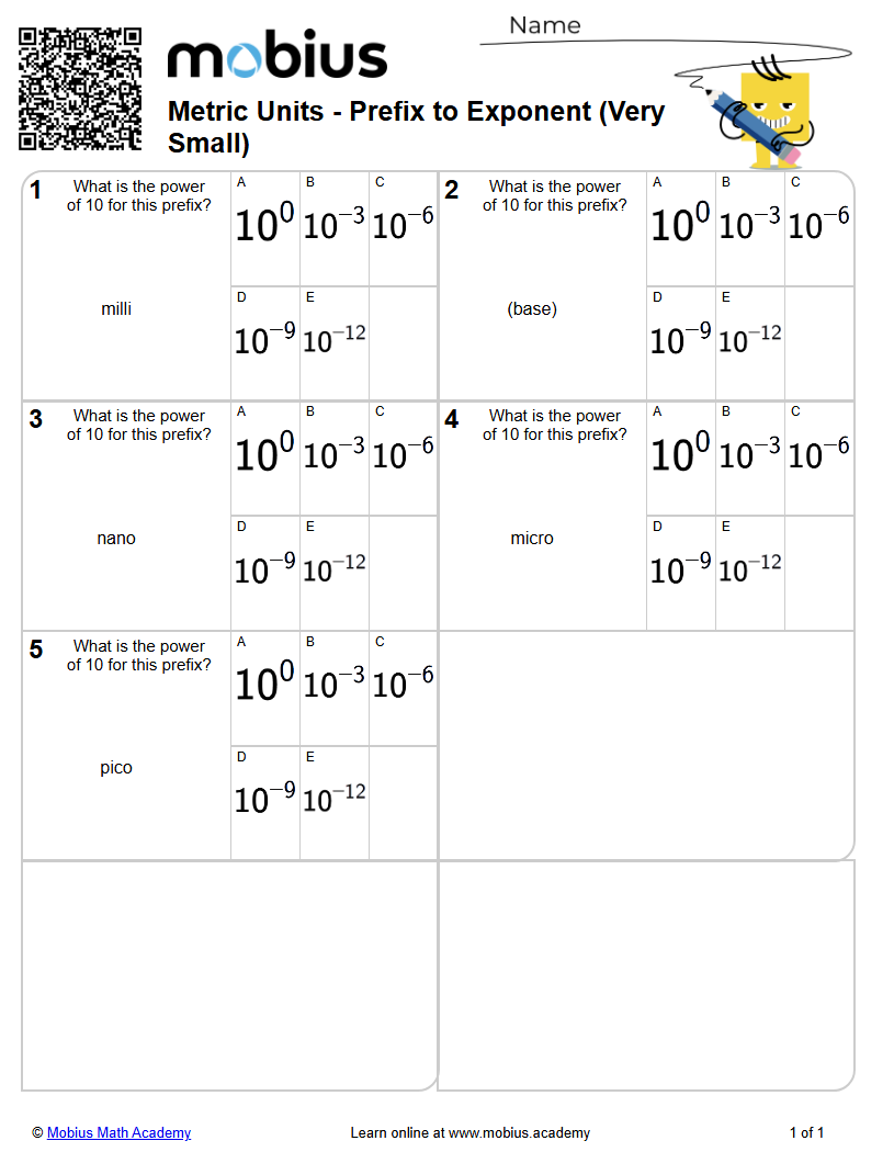 Prefix to Exponent (Very Small) (Level 1) | Speed/Distance/Time ...