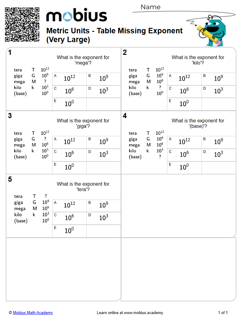 Metric Units - Table Missing Exponent (Very Large) (Level 1) - Mobius ...