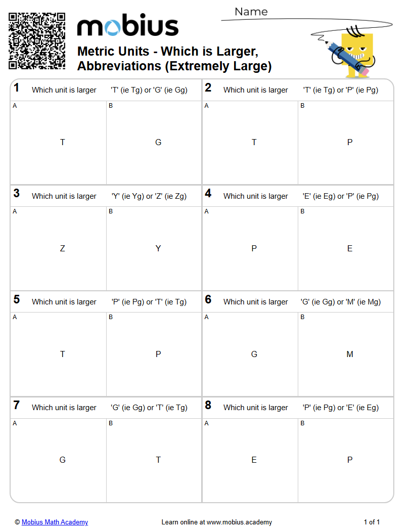 Metric Units - Which is Larger, Abbreviations (Extremely Large) (Level ...