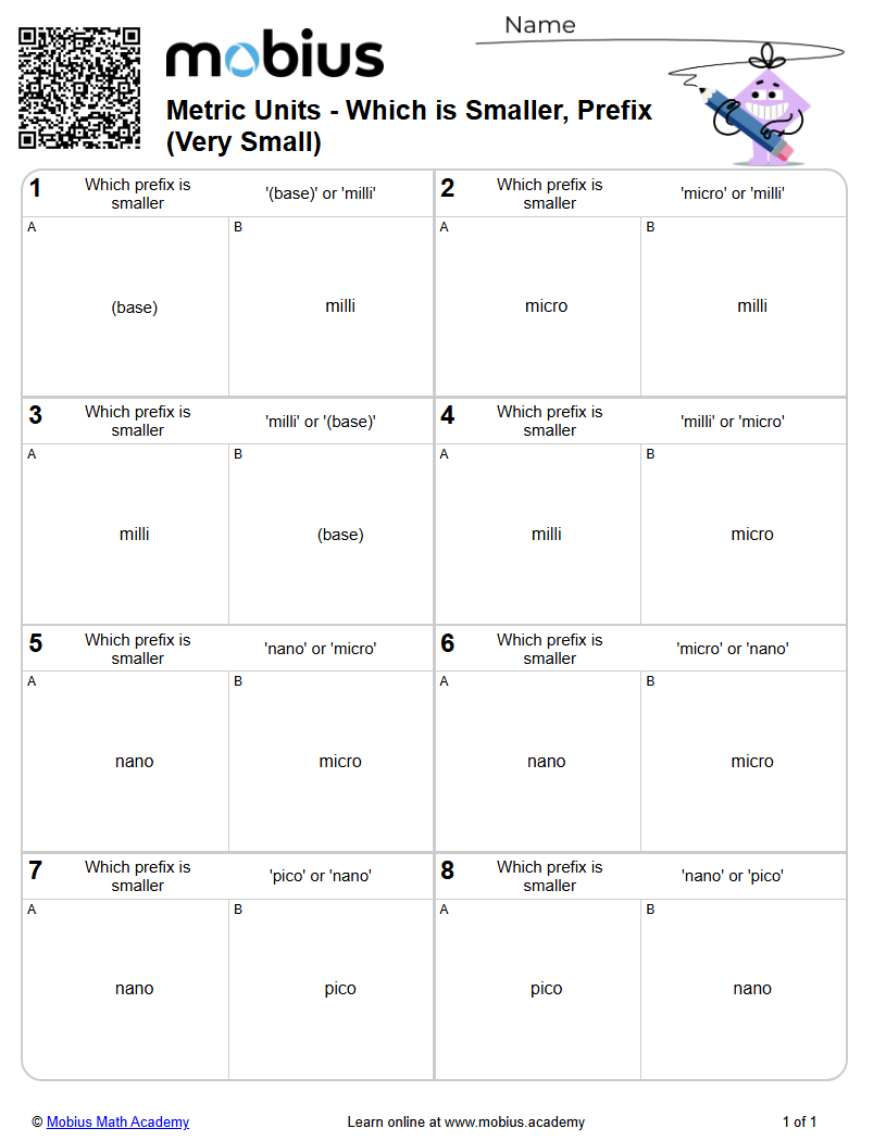 Metric Units - Which is Smaller, Prefix (Very Small) (Level 1) - Mobius ...