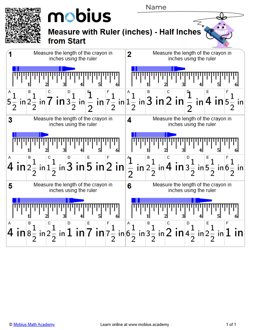 Measure with Ruler (inches) - Half Inches from Start (Level 1) - Mobius ...