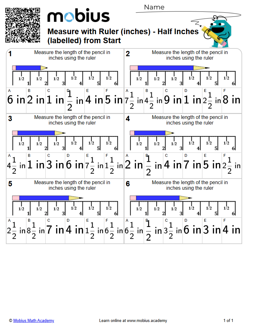 Measure with Ruler (inches) - Half Inches (labelled) from Start (Level ...