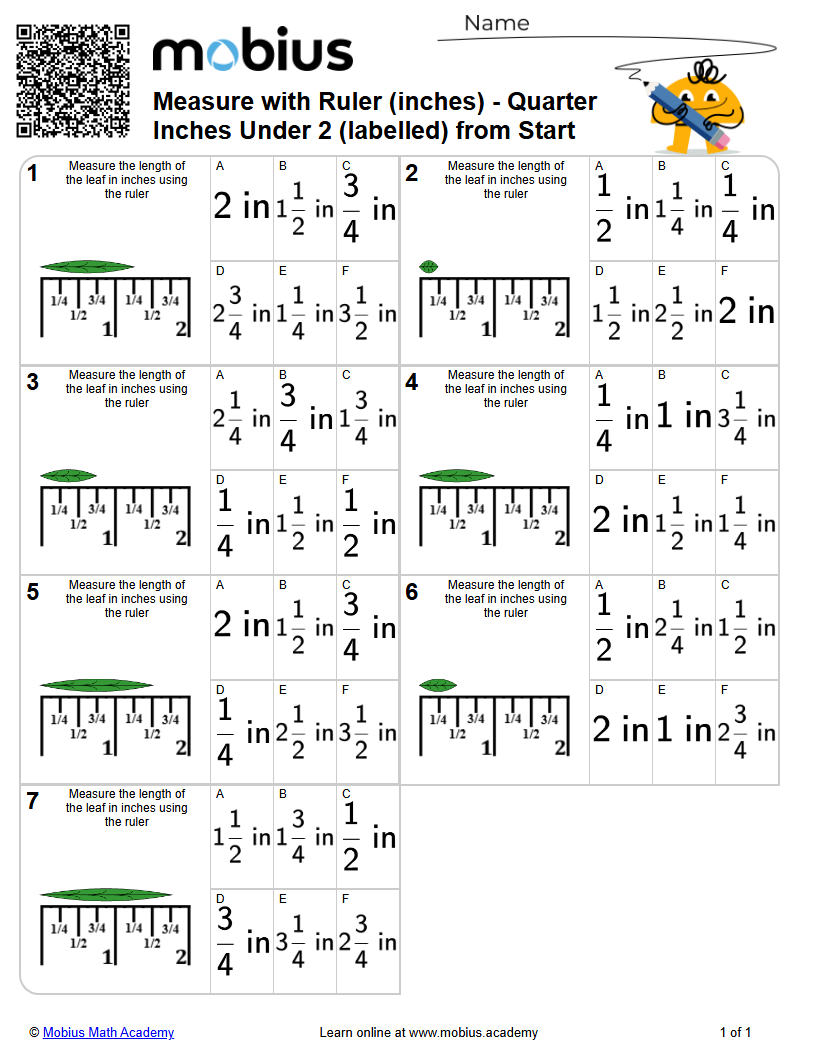 Measure with Ruler (inches) - Quarter Inches Under 2 (labelled) from ...