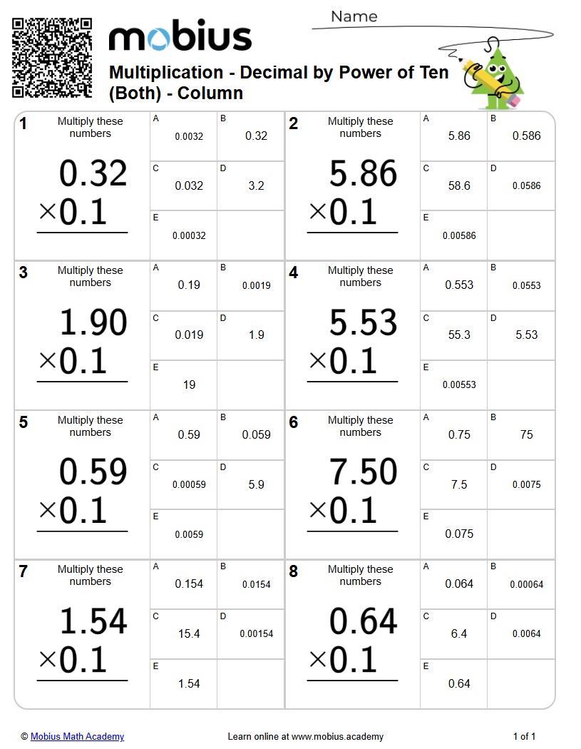 Multiplication - Decimal by Power of Ten (Both) - Column (Level 2 ...