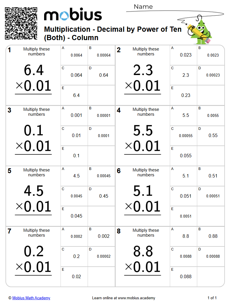 Multiplication | Decimal by Power of Ten (Both) - Column (Level 3 ...