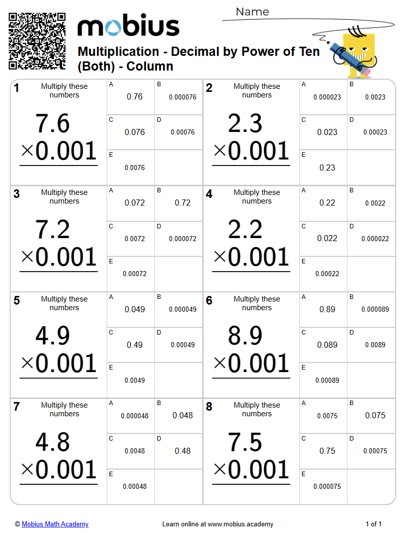 Multiplication - Decimal by Power of Ten (Both) - Column (Level 4 ...
