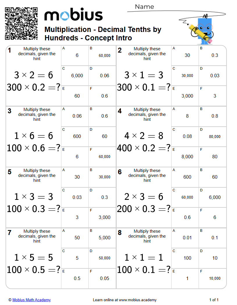 Multiplication - Decimal Tenths by Hundreds - Concept Intro (Level 1 ...