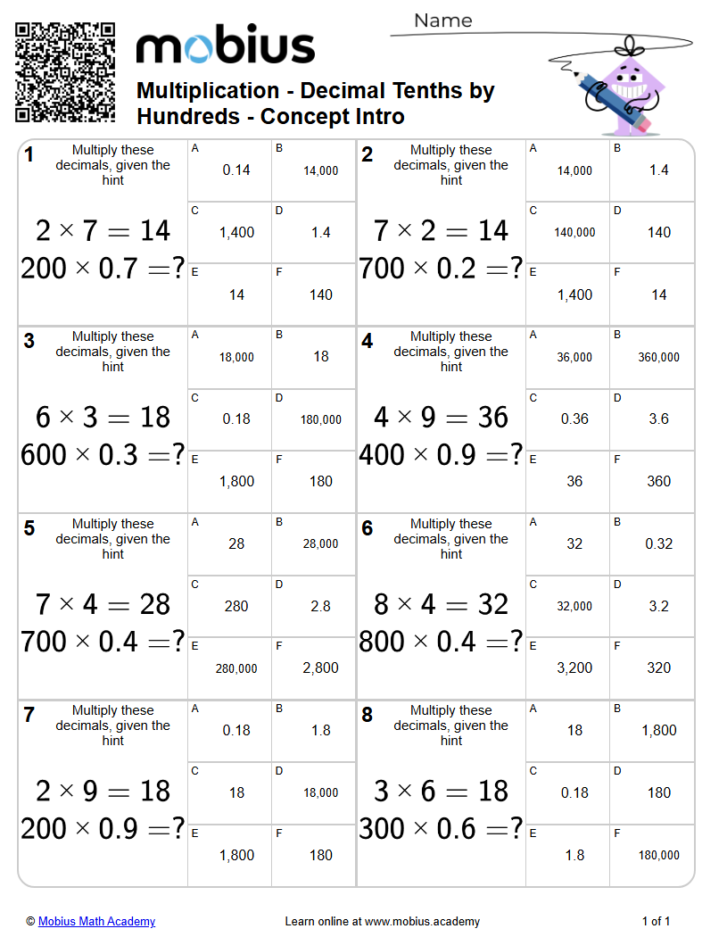 Multiplication - Decimal Tenths by Hundreds - Concept Intro (Level 2 ...